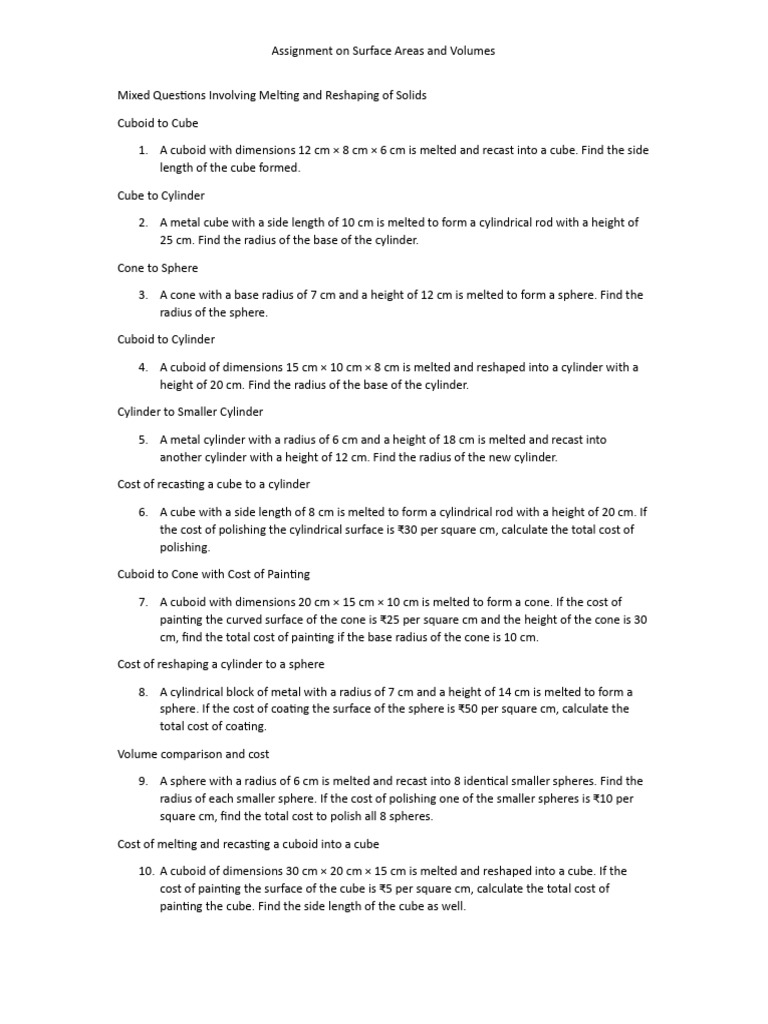 Assignment Surface Area and Volume - Melting solids | PDF