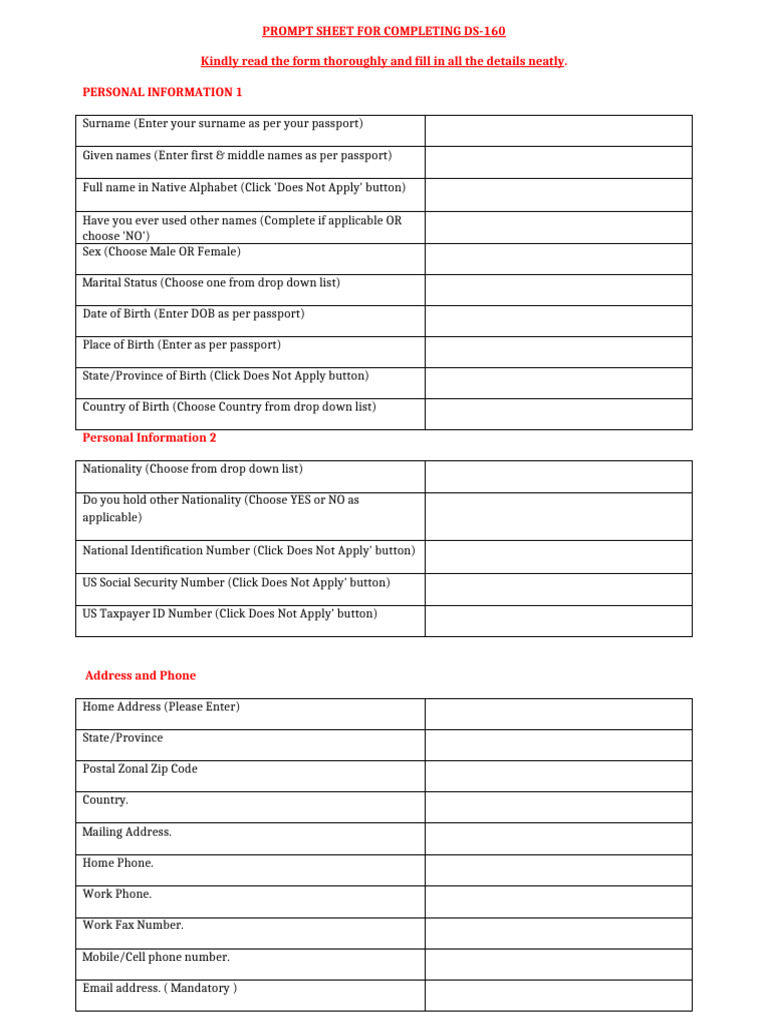 USA Proforma Form (DS 160) | PDF