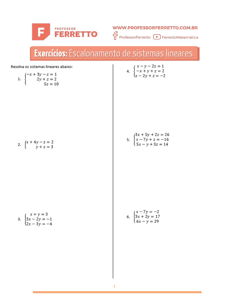 Escalonamento de Sistemas Lineares - Exercicios | PDF