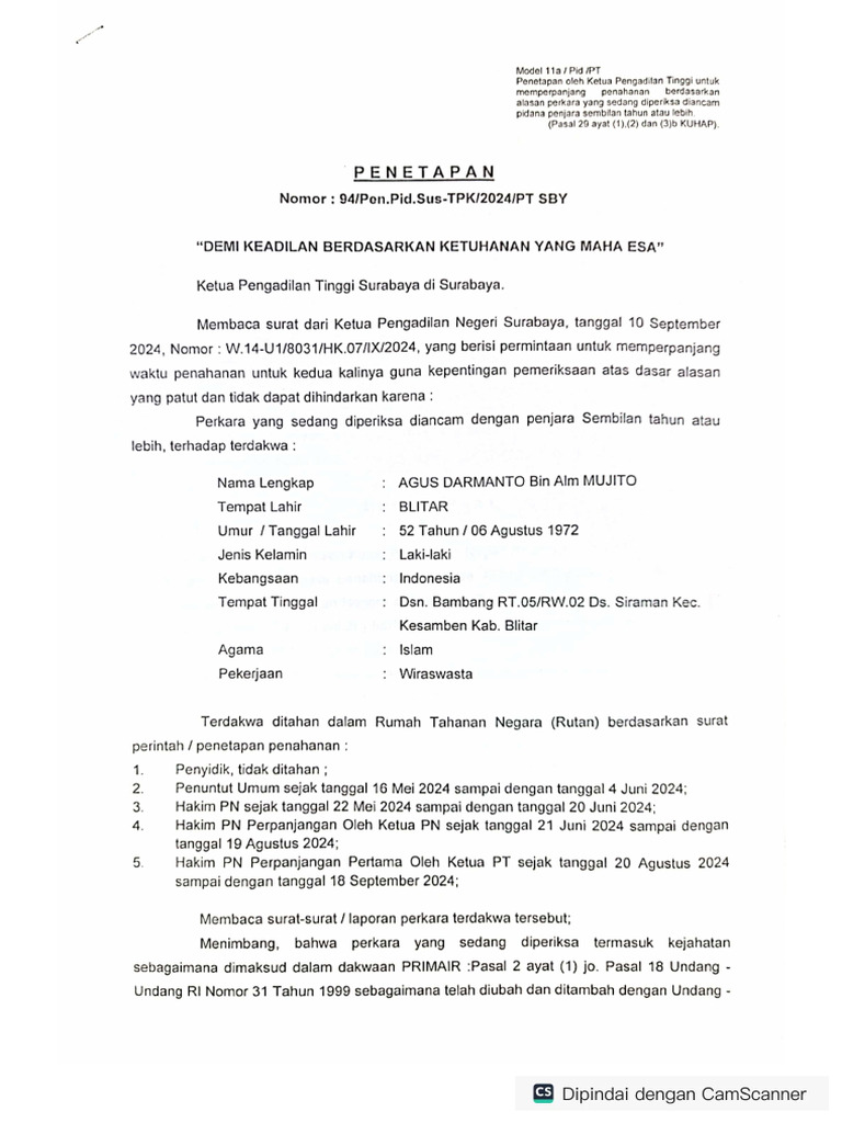 Penetapan Tahanan AGUS DARMANTO | PDF