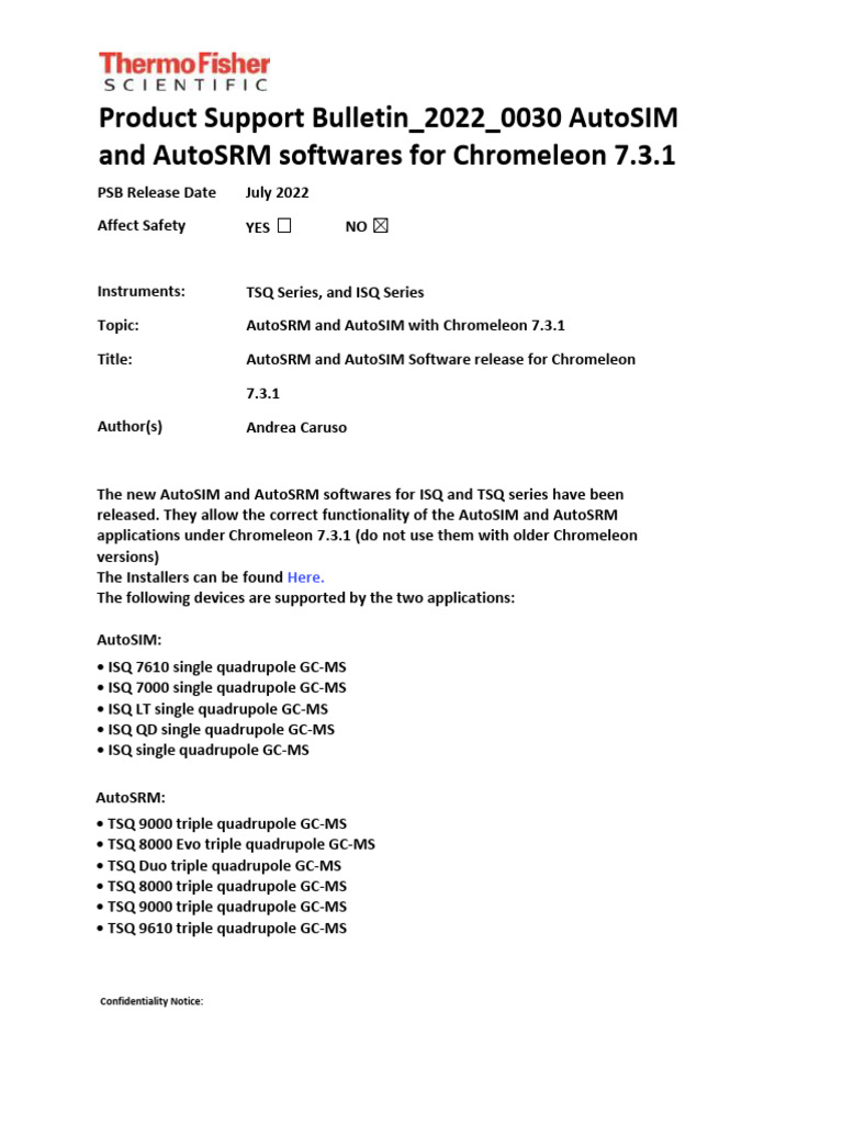 PSB - GCMS - 2022 - 0030 AutoSIM and AutoSRM Release For Chromeleon 7.3.1 | PDF