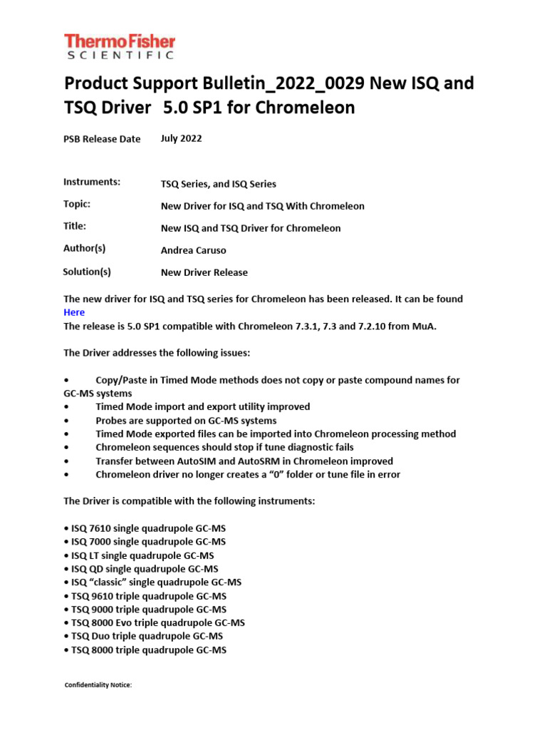 PSB - GCMS - 2022 - 0029 New ISQ and TSQ Driver 5.0 SP1 For Chromeleon ...