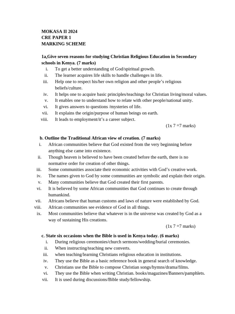 Christian Religious Education Paper 1 Ms | PDF