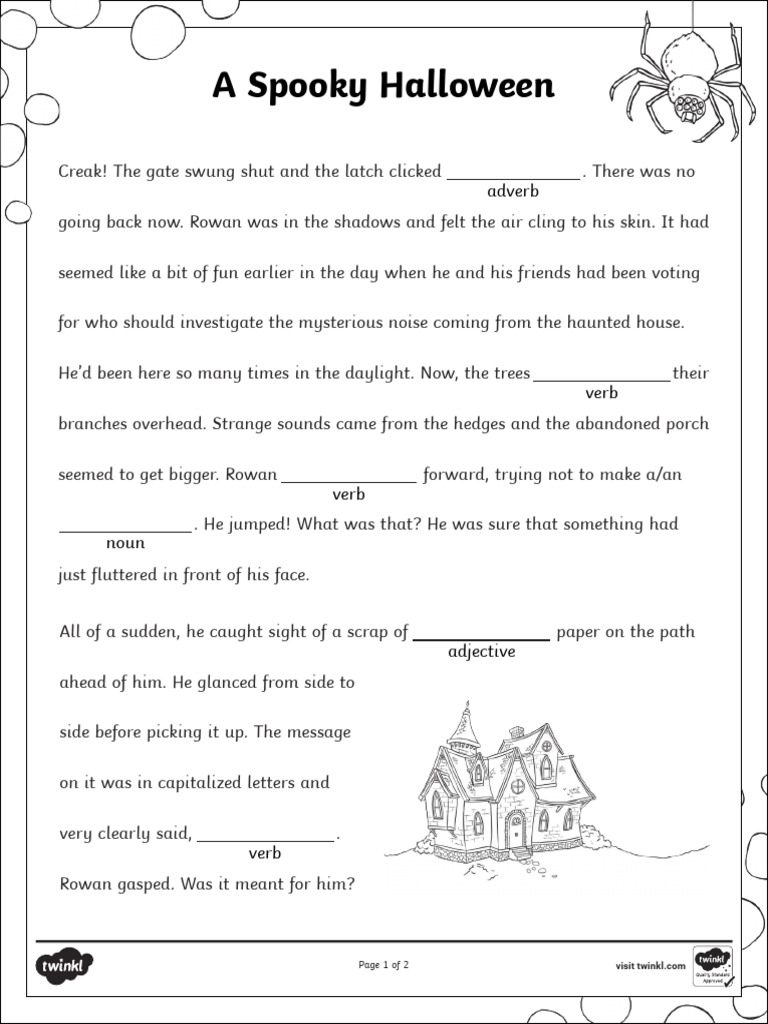 Black and White Halloween Mad Libs Activity | PDF