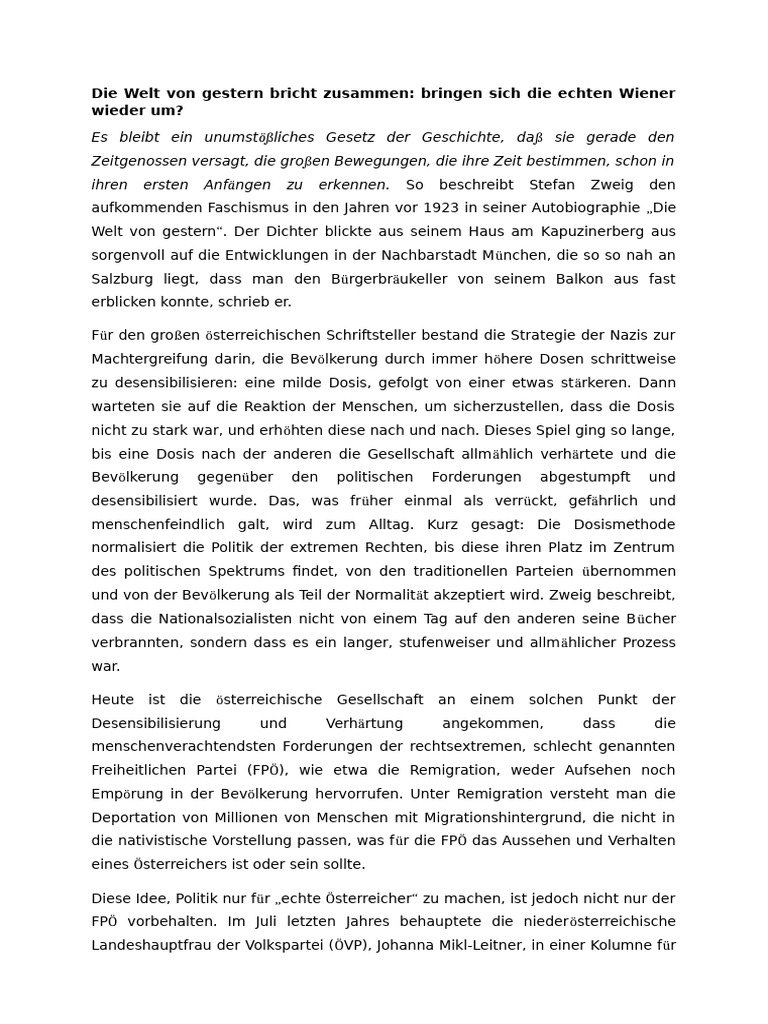 Die Welt Von Gestern Final | PDF