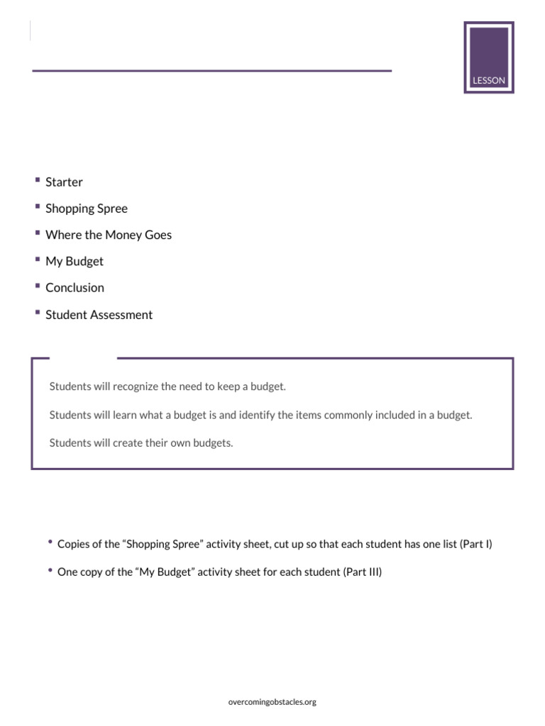 Making A Budget Lesson Plan | PDF