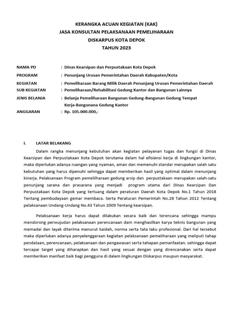 Kak Pemeliharaan Gedung | PDF