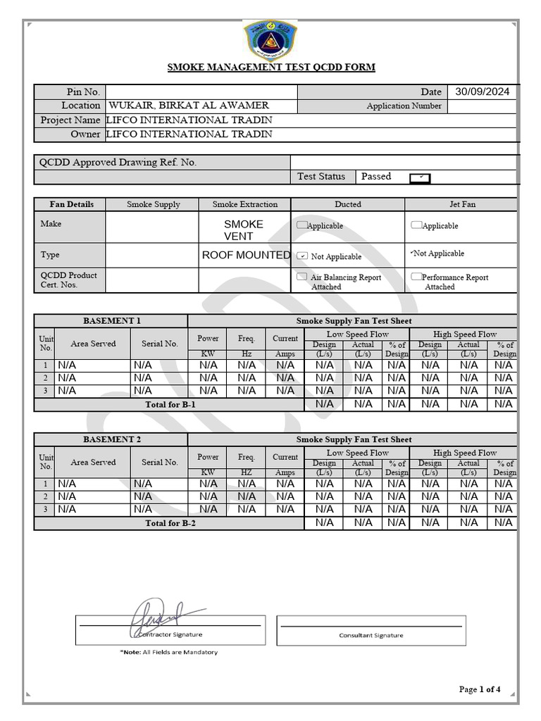 Smoke Management Test Lifco | PDF