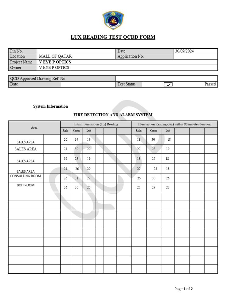 V Eye P Lux Reading Test QCDD Form | PDF