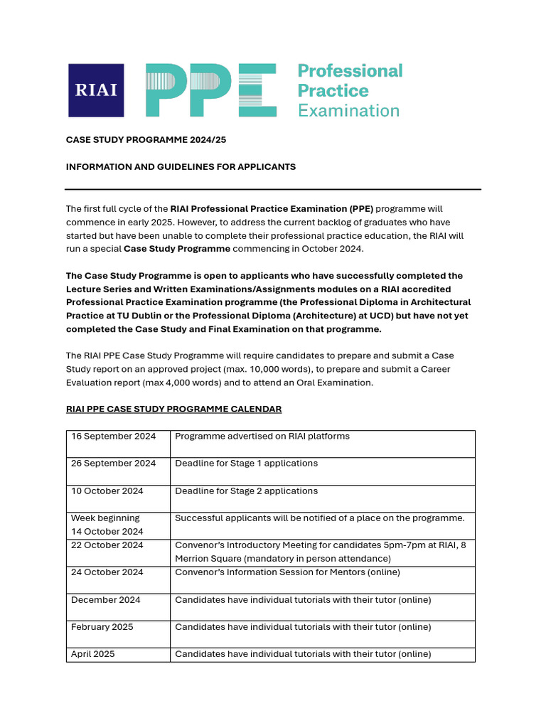 RIAI PPE Case Study Programme Guidelines | PDF