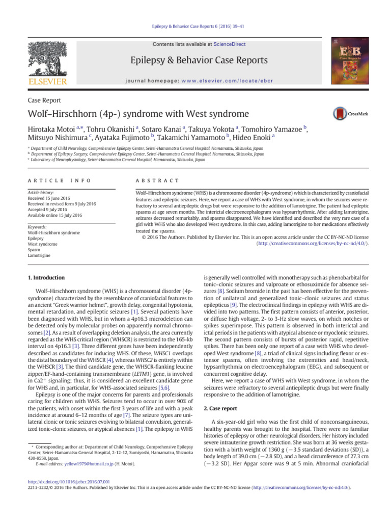 Wolf–Hirschhorn (4p-) Syndrome With West Syndrome | PDF