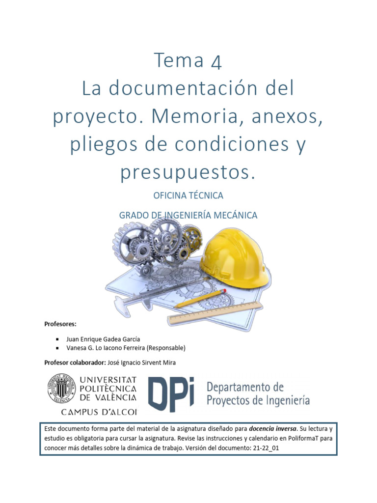 La Documentación Del Proyecto. Memoria, Anexos, Pliegos de Condiciones y Presupuestos | PDF