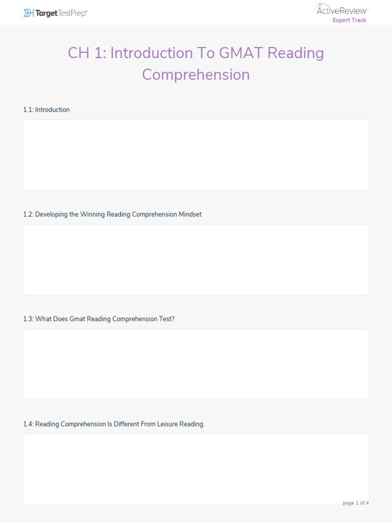 CH 1: Introduction To GMAT Reading Comprehension: Expert Track | PDF