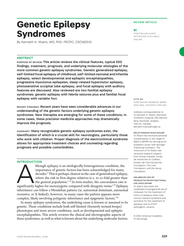 Genetic Epilepsy Syndromes.7 | PDF