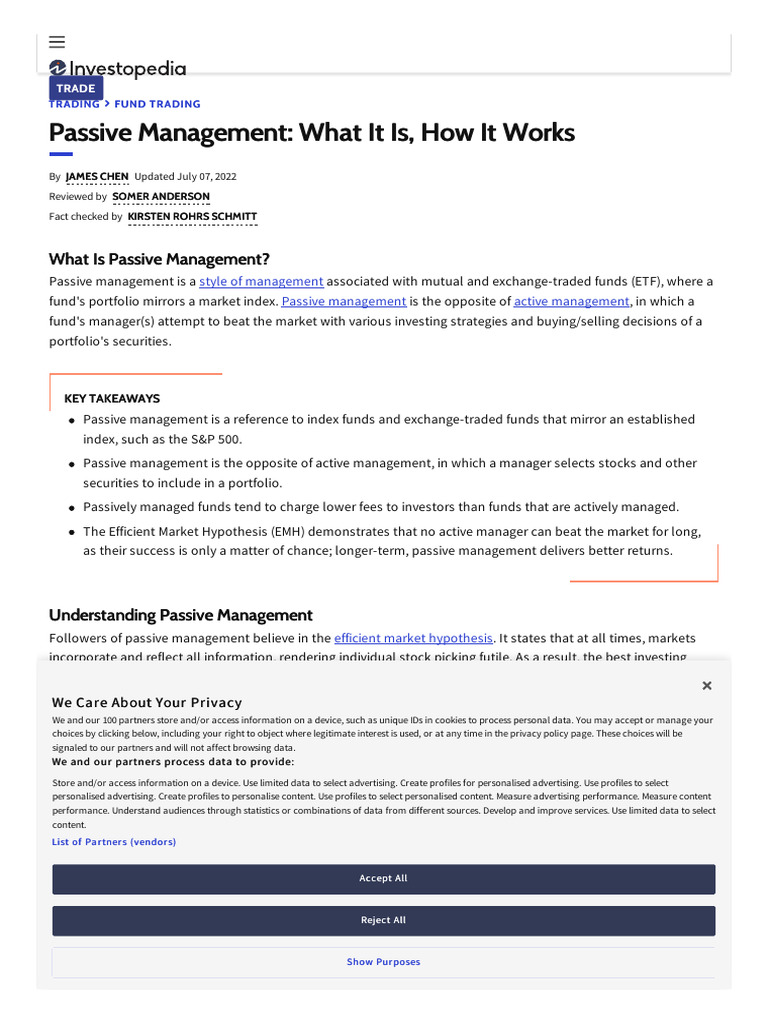 Passive Investing Explained | PDF | Investment Fund | Finance & Money ...