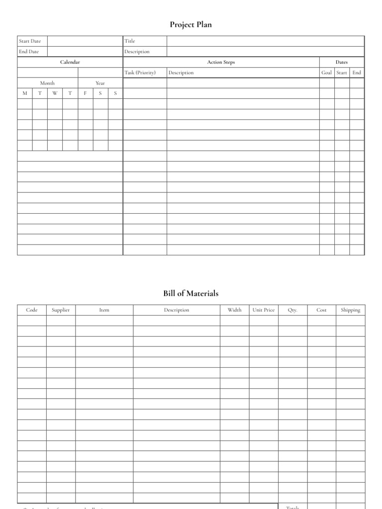 B5 Copy Paper Project Planner Printable Worksheets | PDF