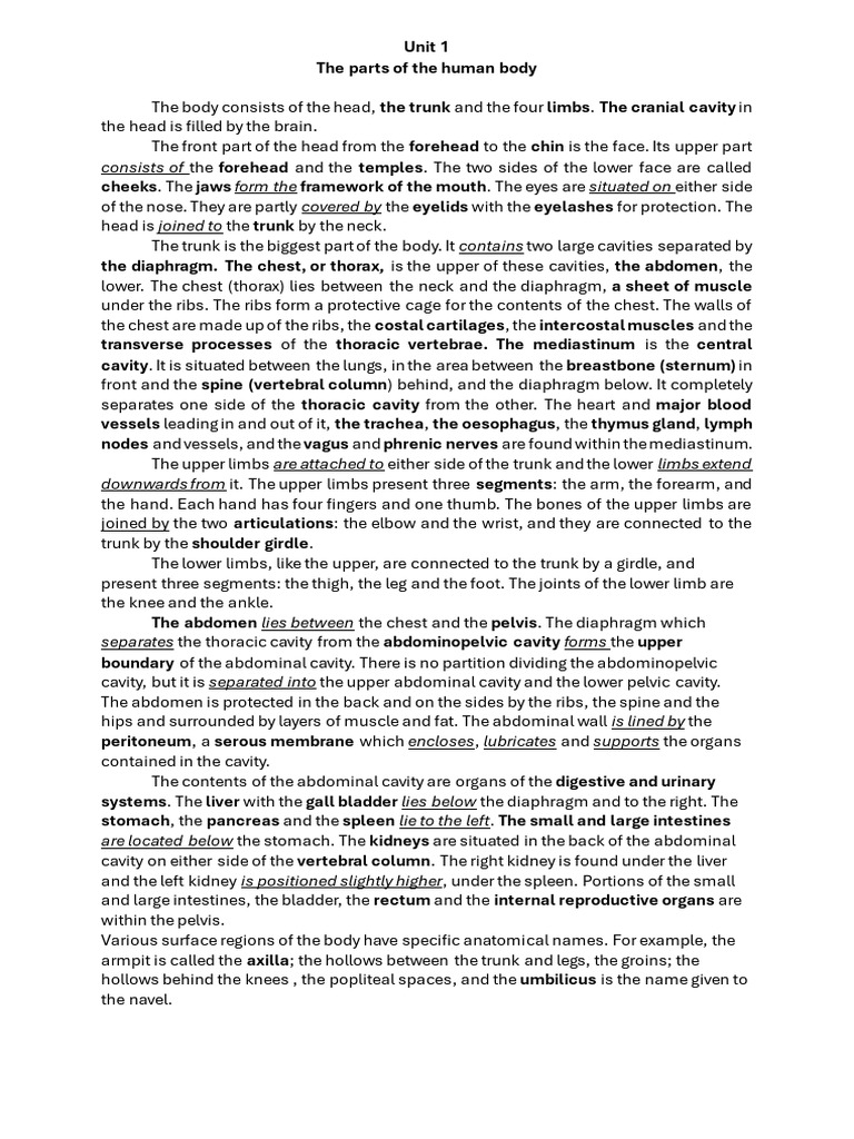 Unit 1 The Human Body - advancedTeacher | PDF