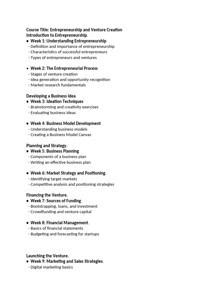 Entrepreneurship and Venture Course Outline | PDF | Business