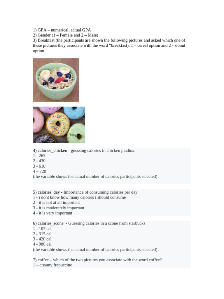 Codebook Food | PDF