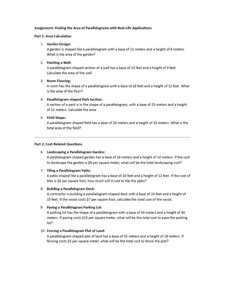 2D Shapes - Finding The Area of A Parallelogram - Real-Life ...