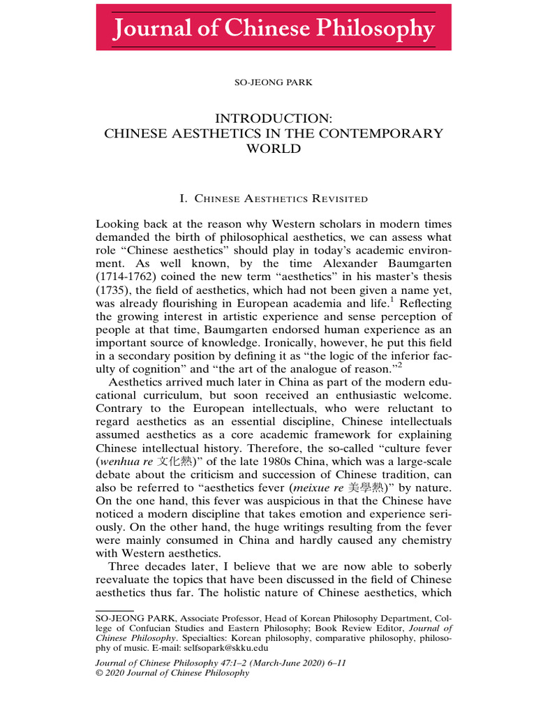 INTRODUCTION CHINESE AESTHETICS IN THE CONTEMPORARY WORLD - Journal of ...