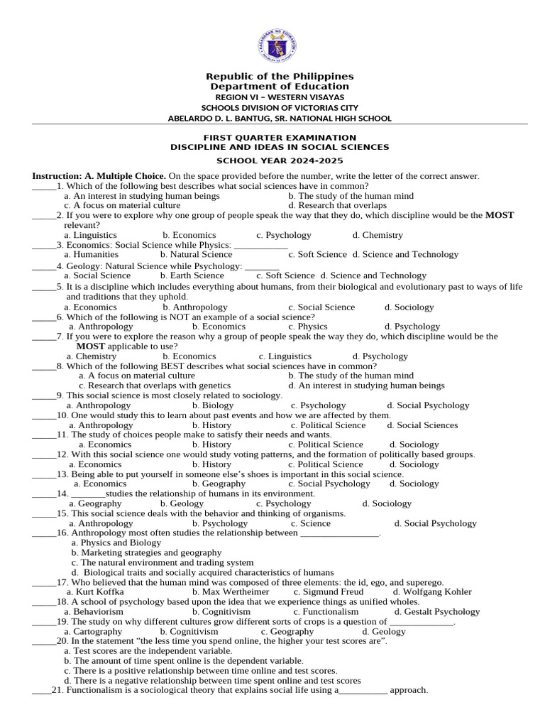 diss quarter 1 exam | PDF