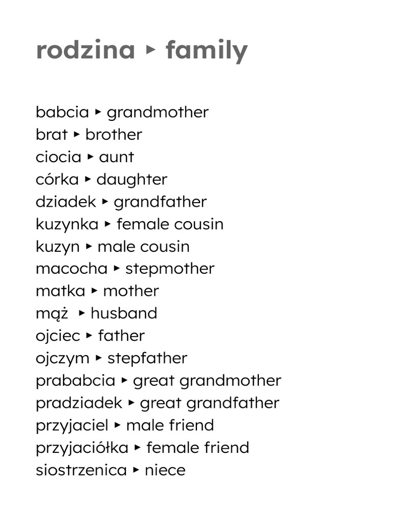 Polish Language Printable Vocabulary Sheet Family Members | PDF
