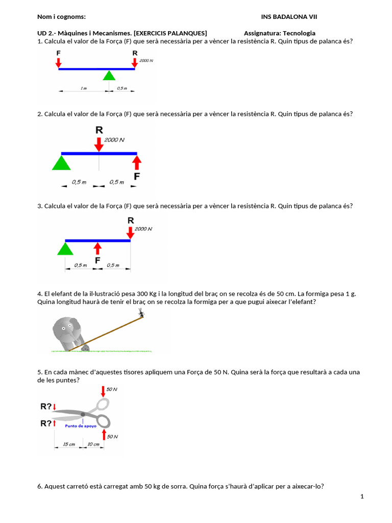 Eric Bermejo - UD 1. - Maquines I Mecanismes. EXERCICIS de PALANQUES Per Resoldre Alumnat | PDF