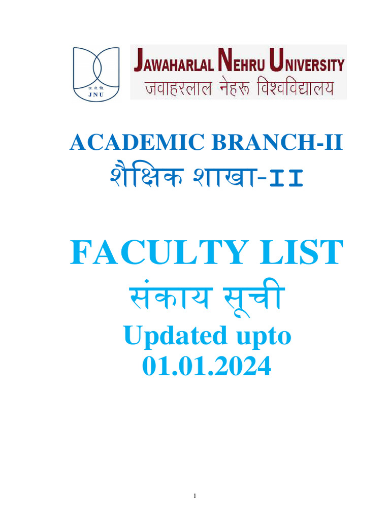 JNU Faculty List As On 01.01.2024 | PDF