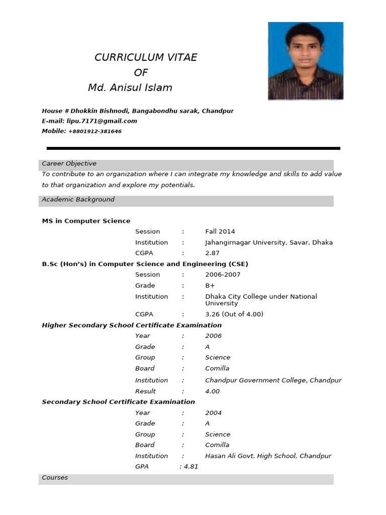 CV - Anisul Islam Lipu | PDF