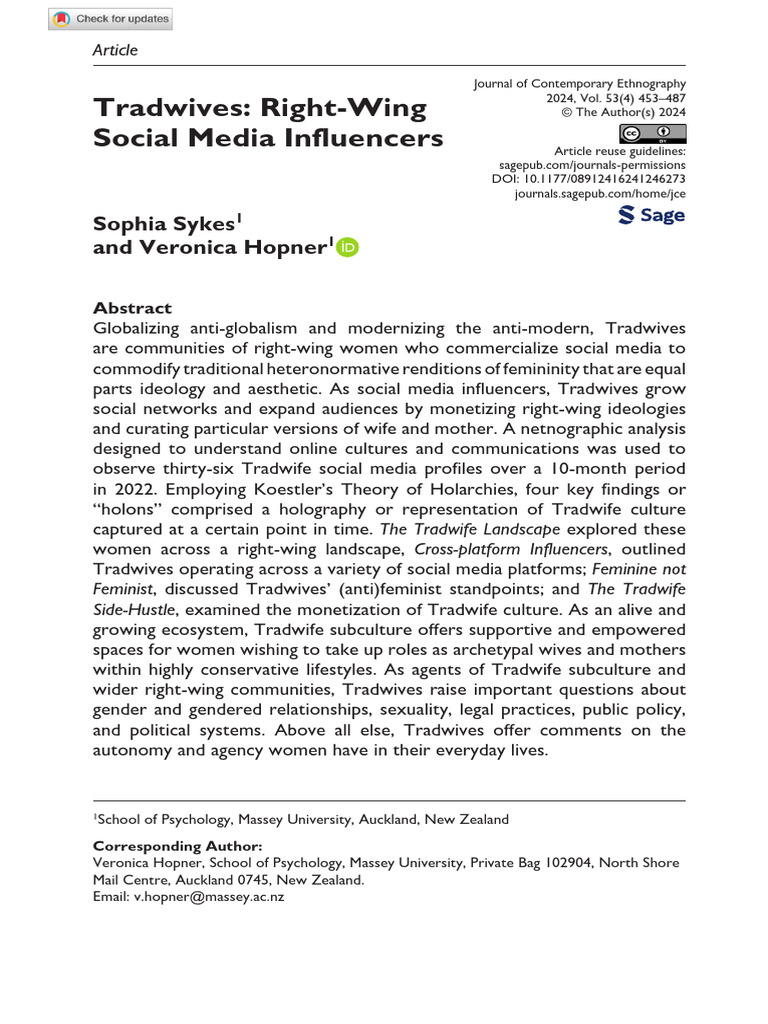 SYKES, Sophia e HOPNER, Veronica (2024) - Tradwives Right-Wing Social ...