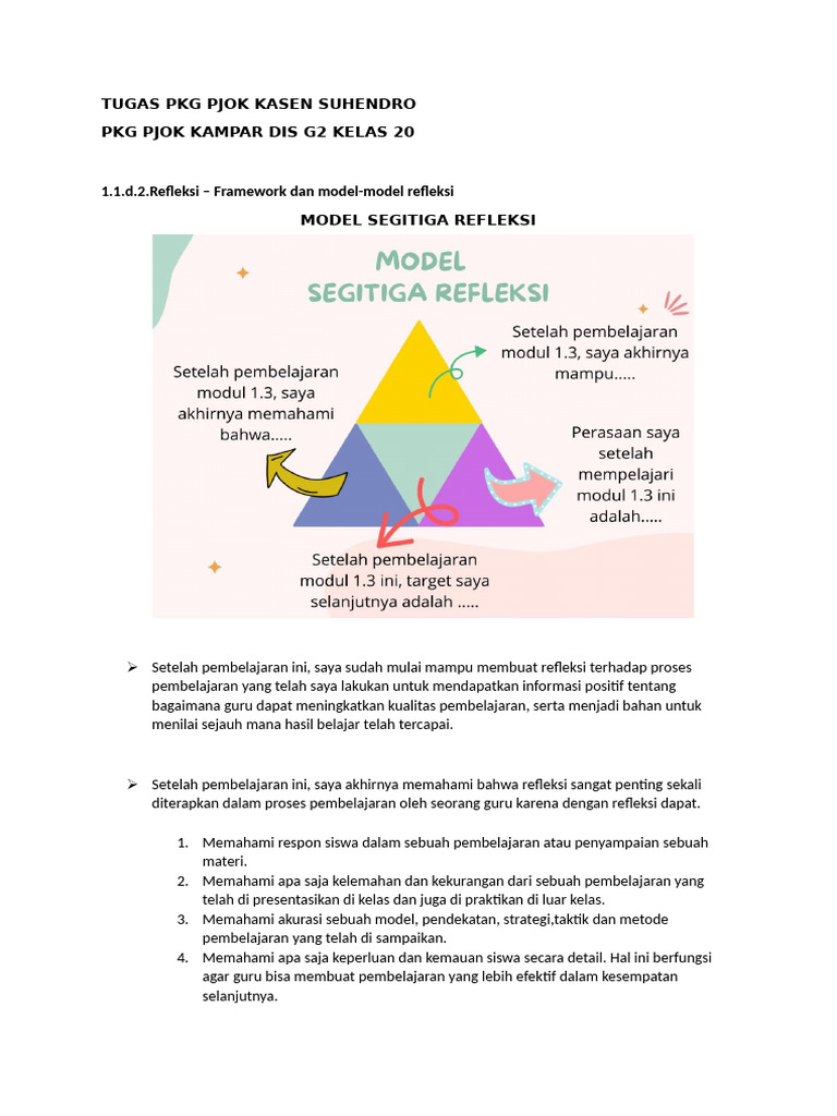 Tugas PKG Pjok Kasen Suhendro 1.1.D.2. Refleksi - Framework Dan Model-Model Refleksi | PDF
