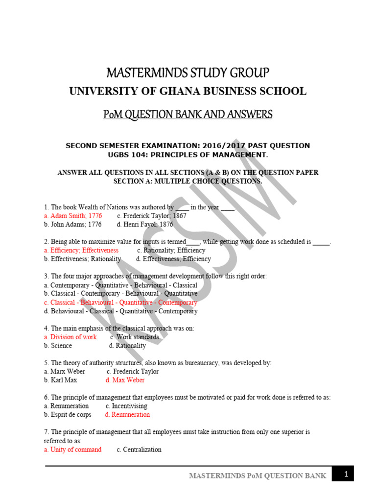 Principles of Management Exam Q&A | PDF | Leadership | Goal