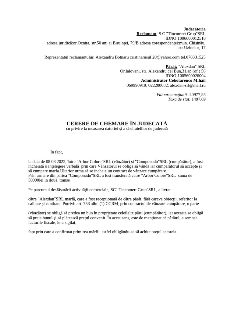 Cerere de Chemare in Judecata | PDF