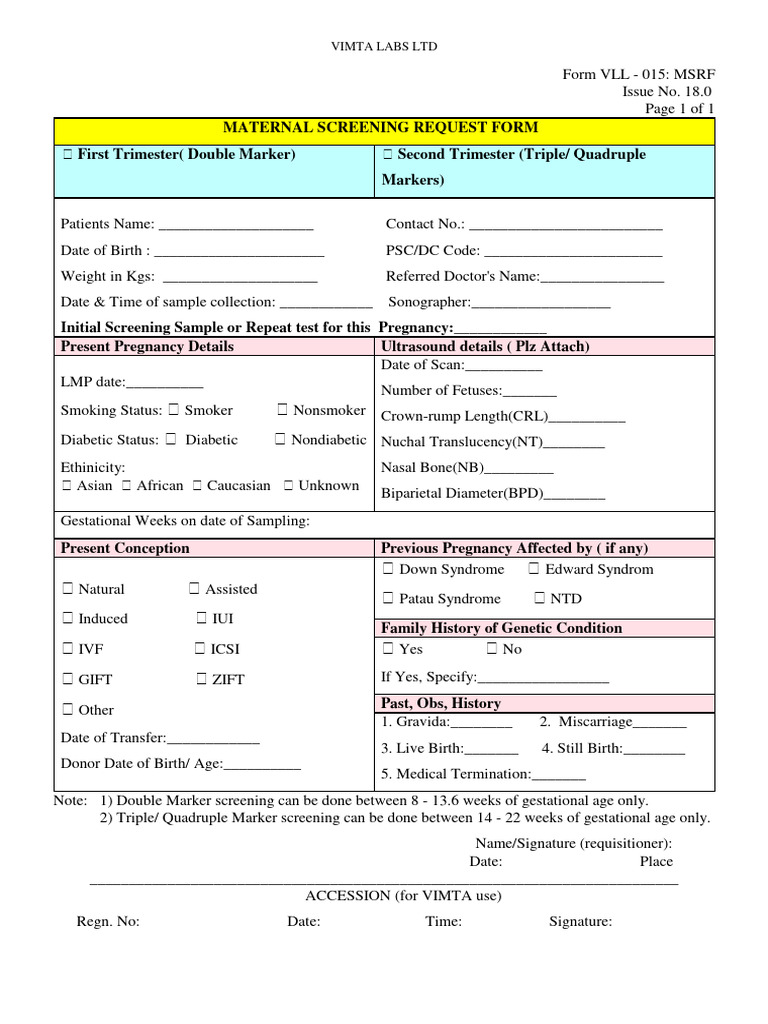 Maternal Screening Request Form | PDF