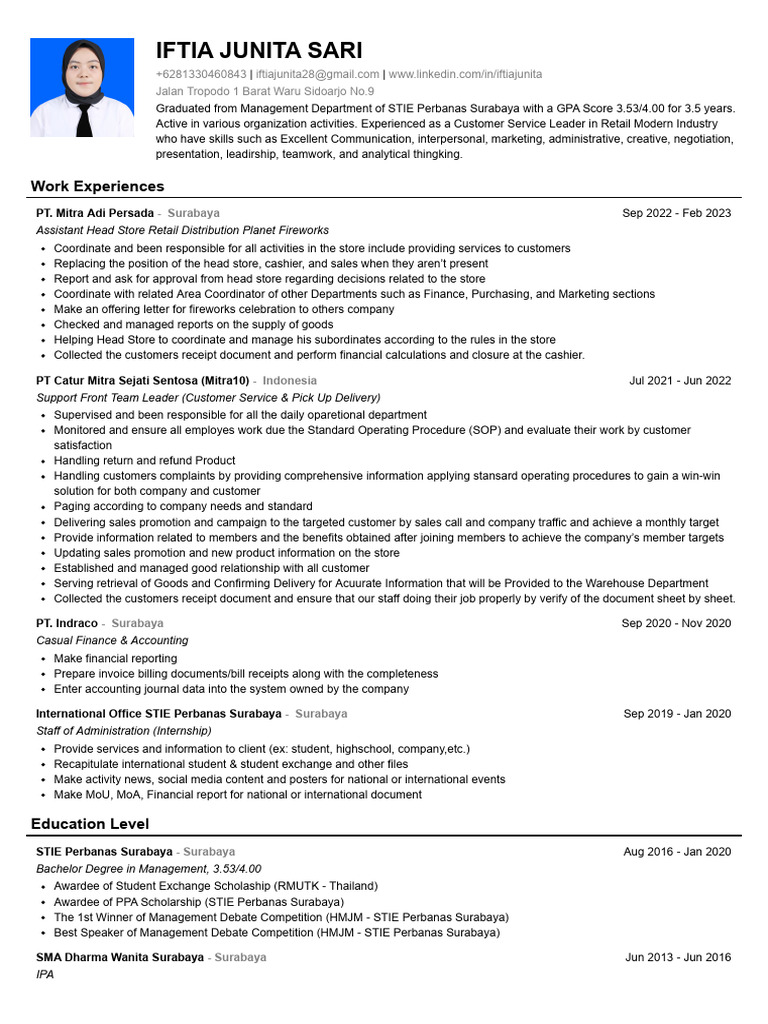 CV of Iftia Junita Sari | PDF