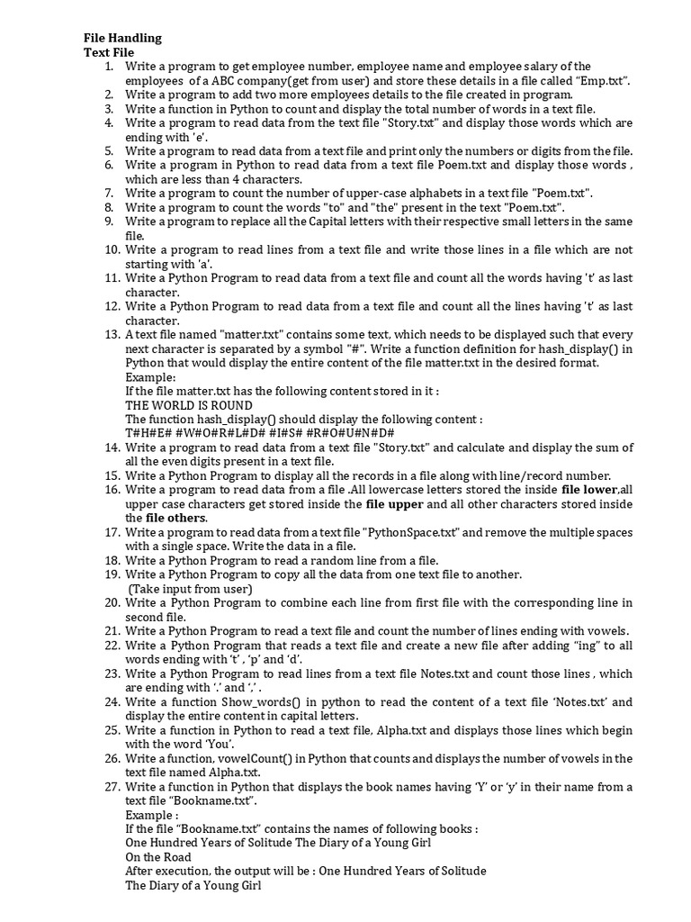 File Handling Program List | PDF