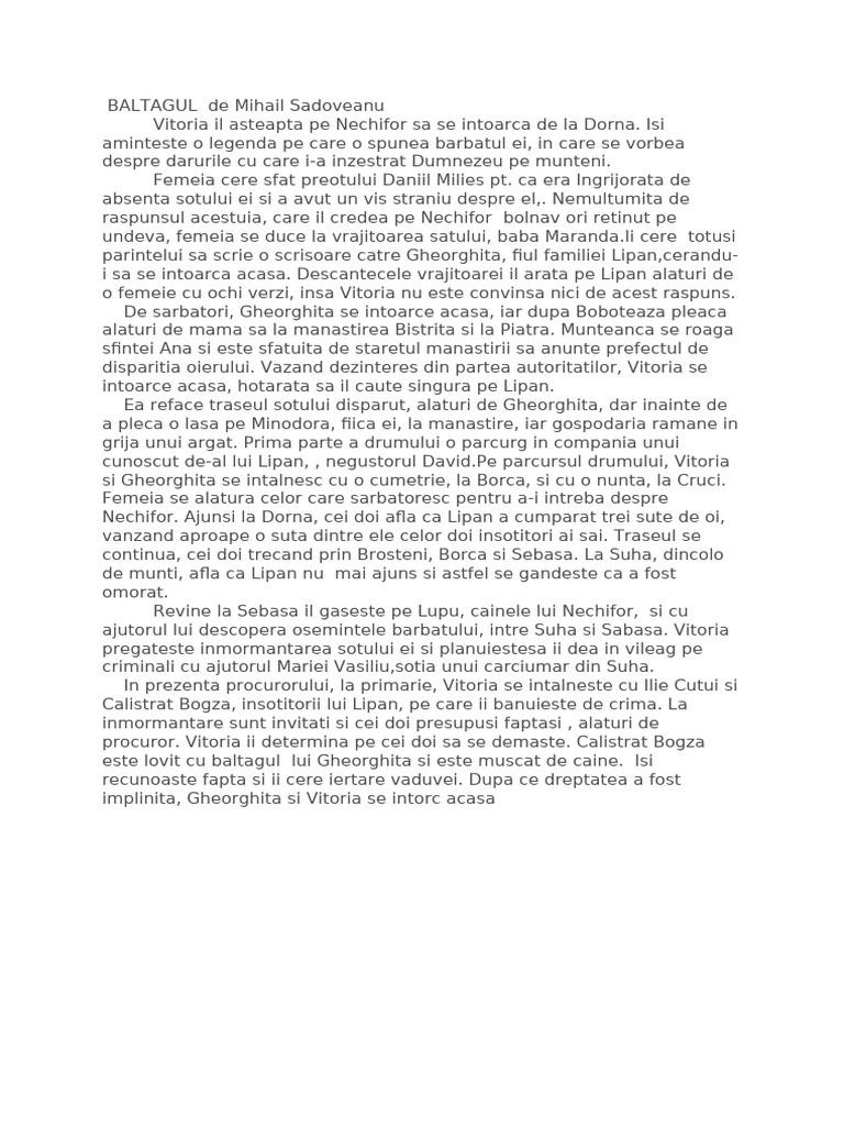 BALTAGUL de Mihail Sadoveanu | PDF