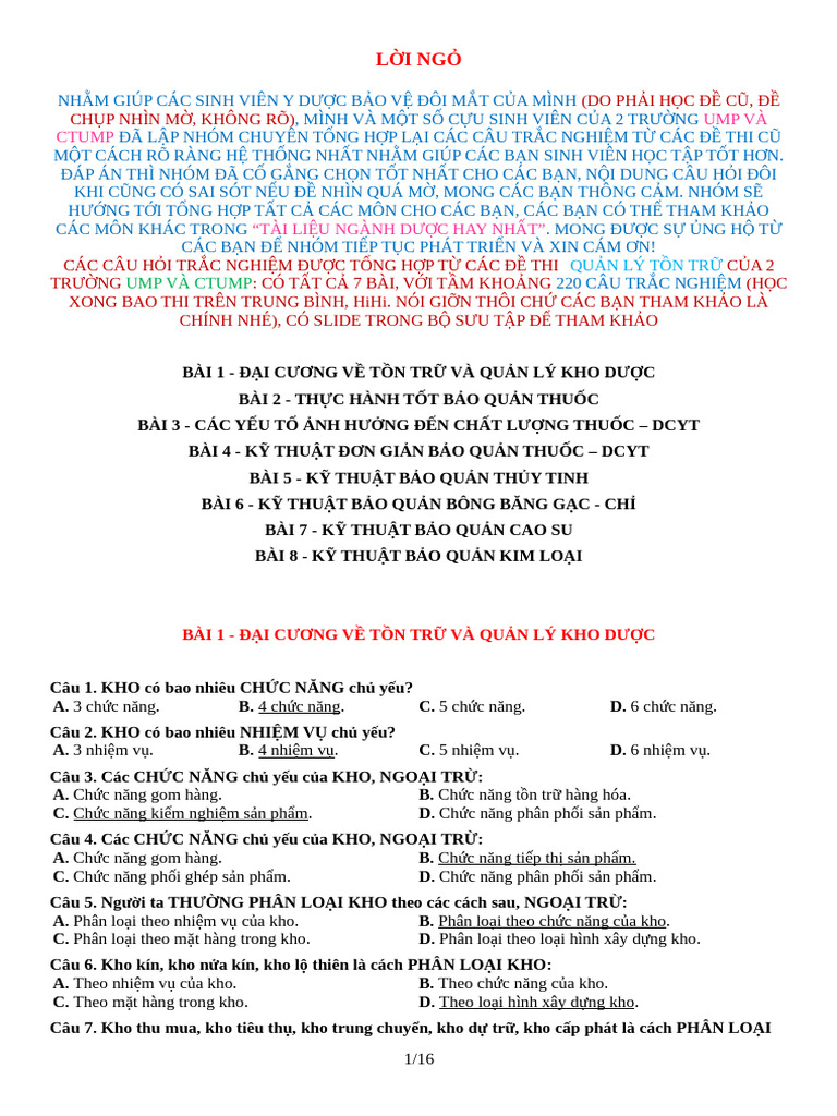 (123doc) 250 Cau Trac Nghiem Quan Ly Ton Tru Ump Va Ctump Theo Bai Co Dap An Full | PDF