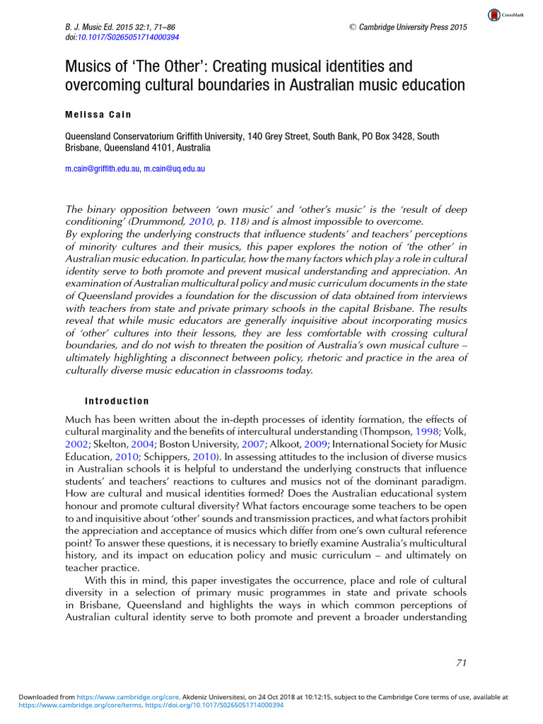 Musics of The Other Creating Musical Identities and Overcoming Cultural ...