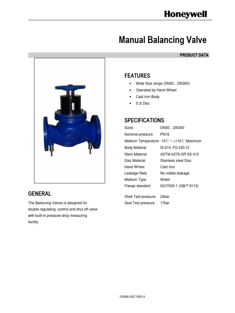 Honeywell Manual Balancing Valve | PDF