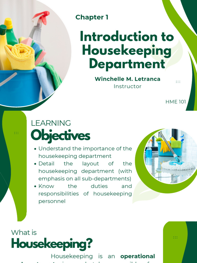 HME 101 - (1) Introduction To Housekeeping | PDF | Housekeeping