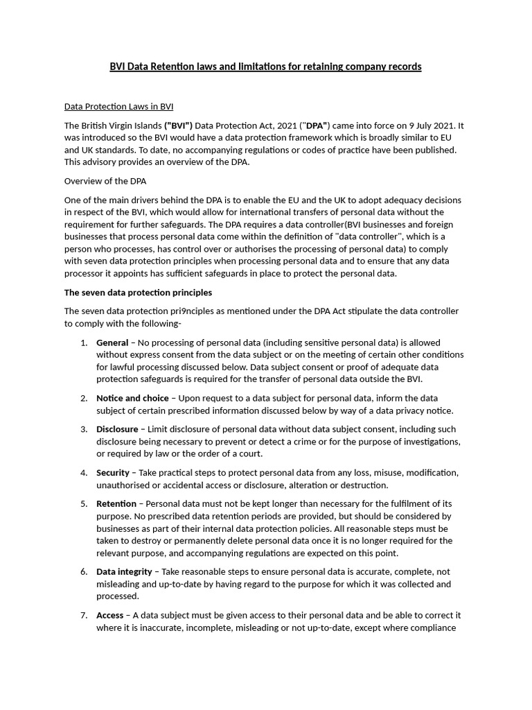 BVI Data Protection Laws | PDF | Trustee | Law