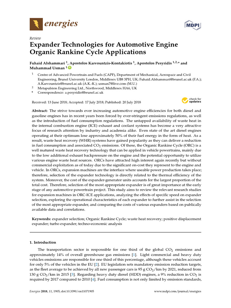 Expander Technologies For Automotive Engine Organic Rankine Cycle ...