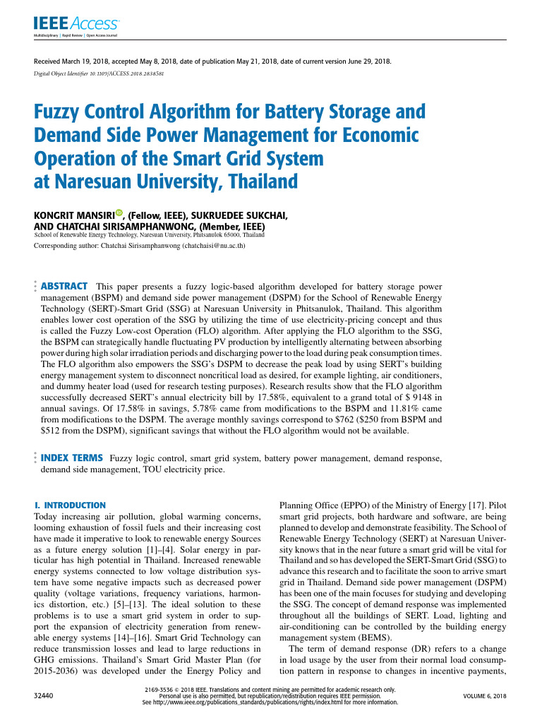 Fuzzy Control Algorithm For Battery Storage and Demand Side Power Management For Economic ...