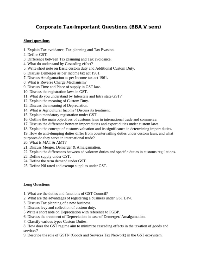 Important Questions | PDF | Taxes | Business