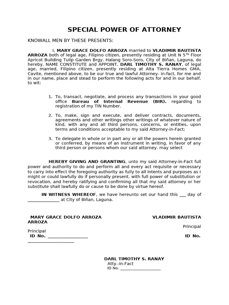 special power of atty.-BIR[1] ARROZA | PDF