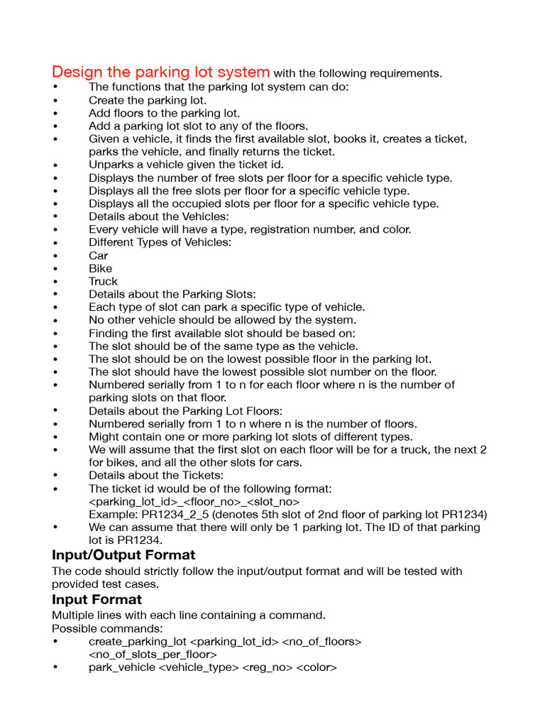 Parking Lot System | PDF