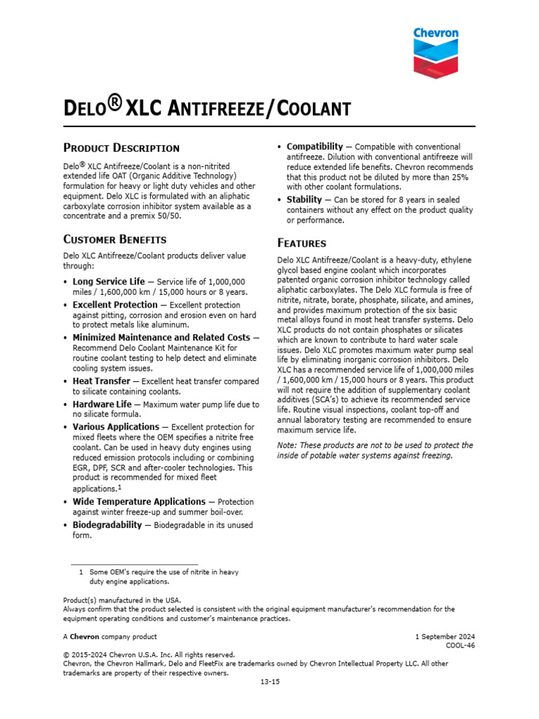 Delo XLC Antifreeze-Coolant | PDF | Materials | Chemical Substances