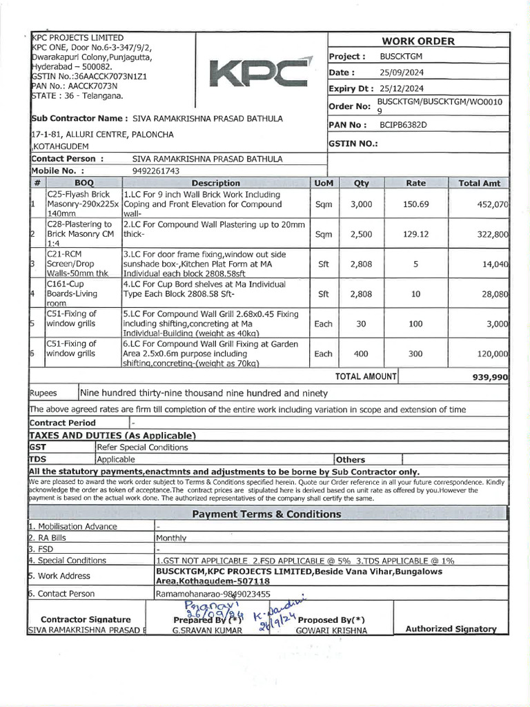 Siva Rama Krishna WO | PDF